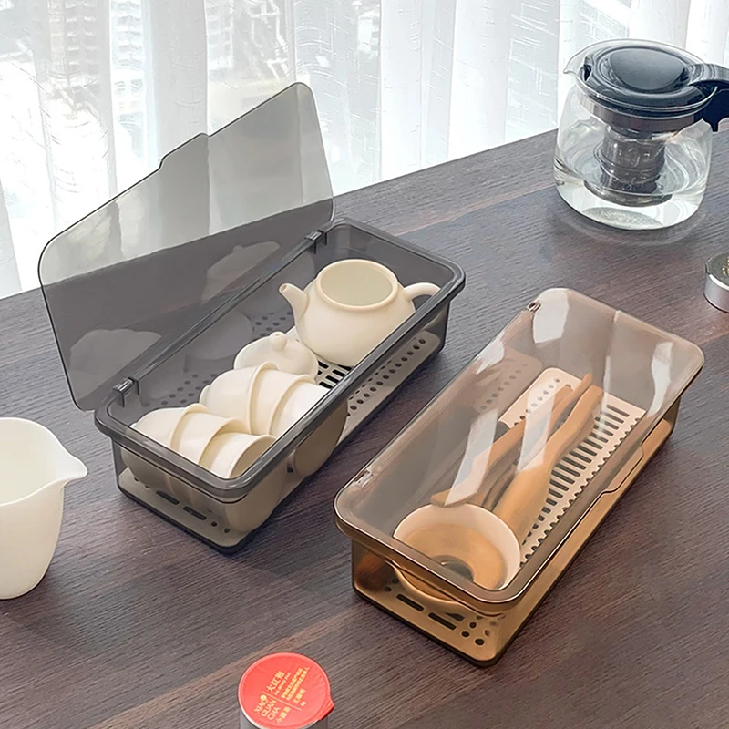 Transparency-Storage-Box-For-Tea-Set-Cup-With-Lid-Drain-Dustproof ...