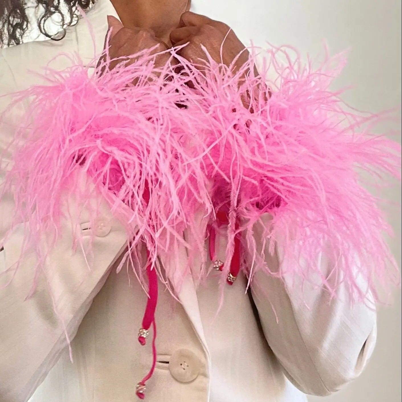 2PCS Beautiful Ostrich Feather Cuff Fluff Wristband Fur Colored Plume ...