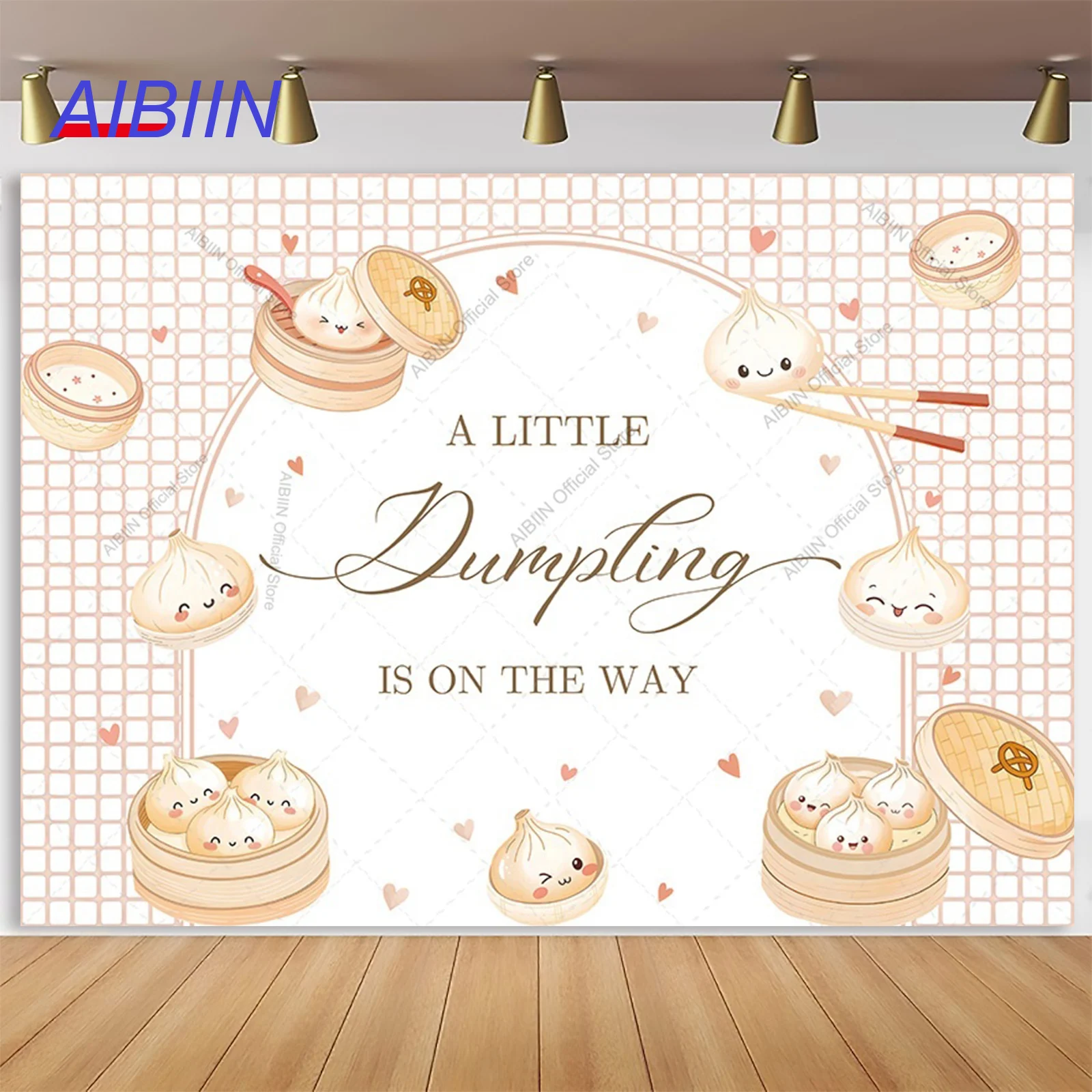 A Little Dumpling is On the Way Backdrop Grid Checker Sweetheart Cute ...