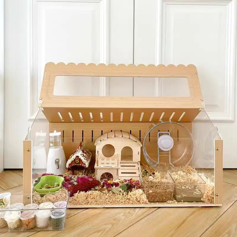 Wooden-and-Acrylic-Hamster-Cage-Transparent-Ornamental-Pet-Breeding ...