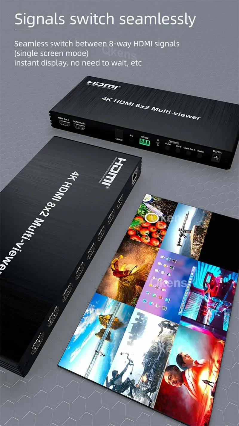 HDMI Quad Screen Multi Viewer 4K 60hz 8x2 HDMI Multiviewer 8 in 2 Out ...