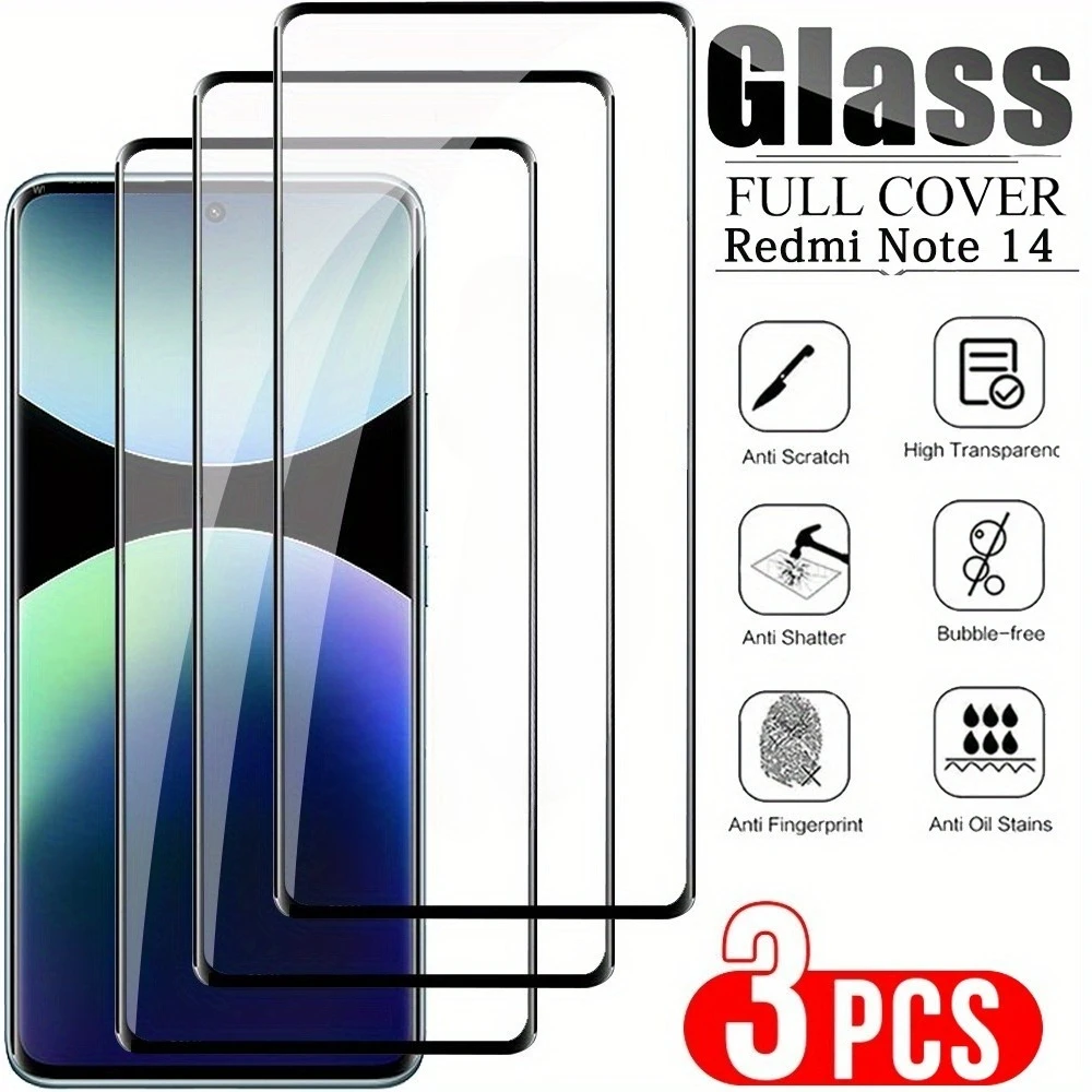 3Pcs Full Cover Screen Protector for Rredmi Note 14 13 12 Pro Plus 14S ...