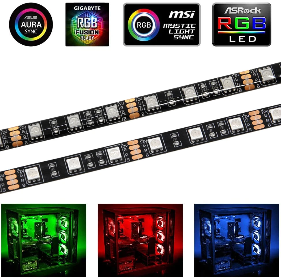 12V RGB LED Strip Light PC Computer Case 4pin Headers LED Light Strip ...