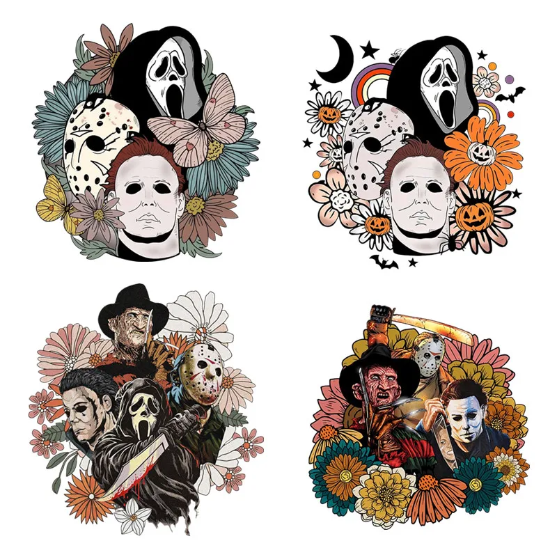 Halloween Horror Floral Killer Jason Patches For Clothes Heat Transfer ...