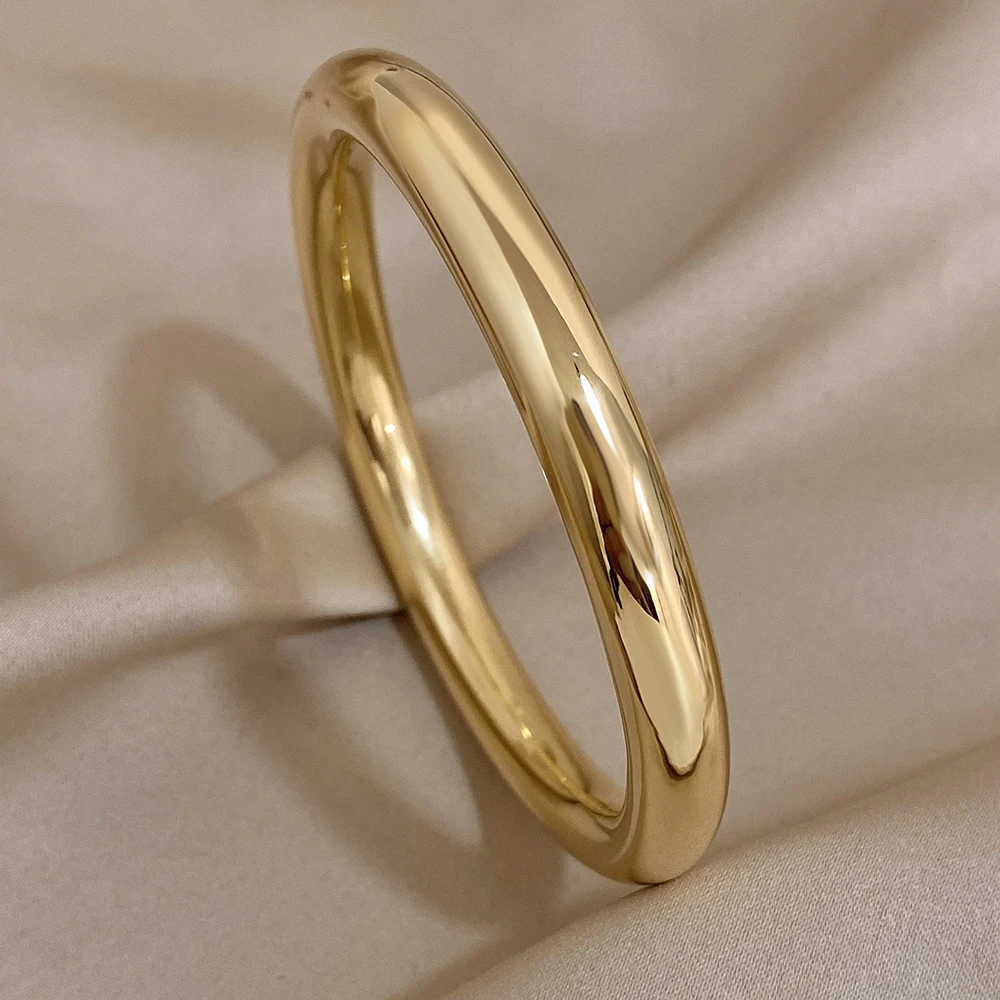 Minimalist-Basic-Gold-Silver-Color-Stainless-Steel-Bangle-Solid-Bracelet-Simple-Statement-Glossy ...