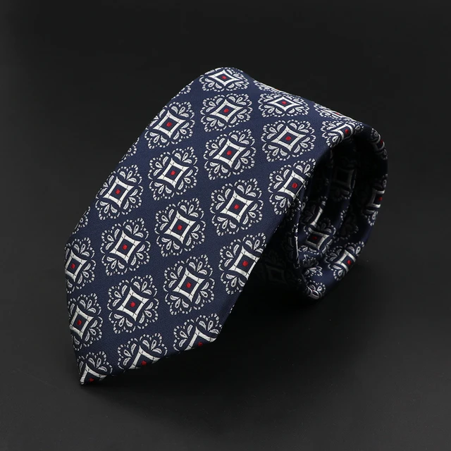 Classic Polyeste Men's Tie Red Blue Stripe Flower Floral 7cm Jacquard ...