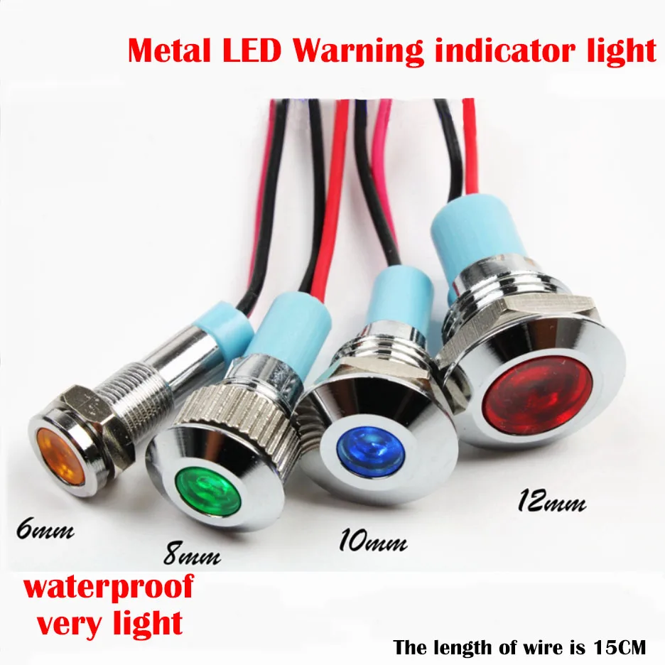 6-8-10-12-14mm-Black-Body-Flat-Head-Waterproof-IP67-Metal-LED-Warning ...