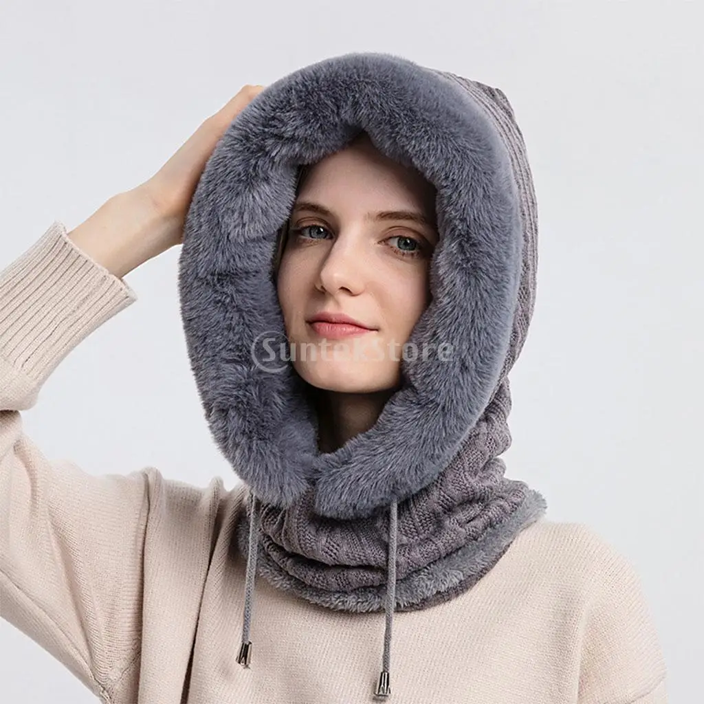 Winter-Women-3in1-Knitted-Ski-Hat-With-Scarf-Neck-Warmer-Fleece-Lined ...