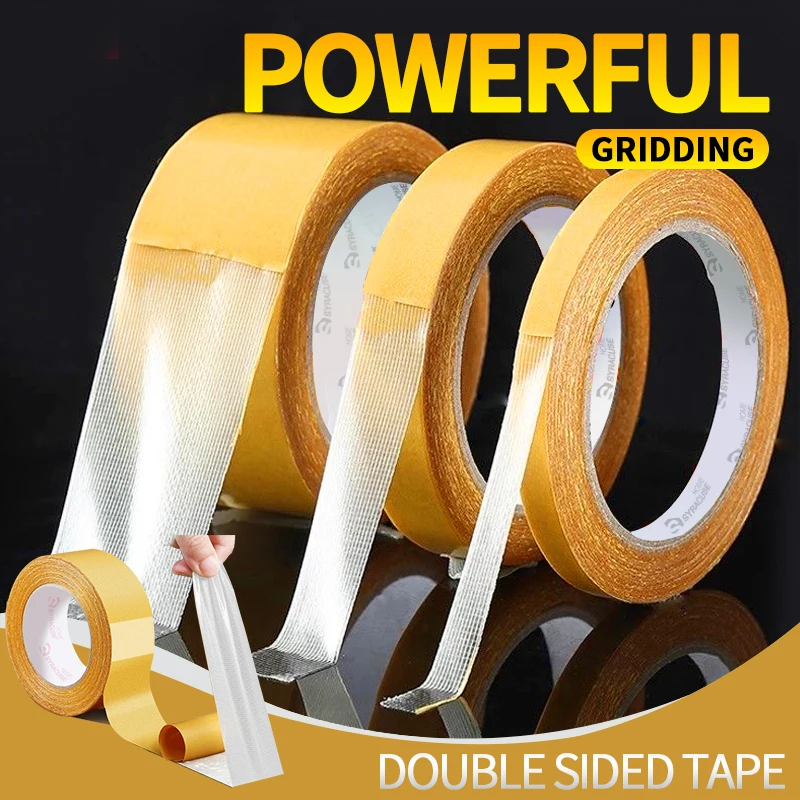 Strong-Fixation-Double-Sided-Cloth-Base-Tape-Yellow-Mesh-Grid ...