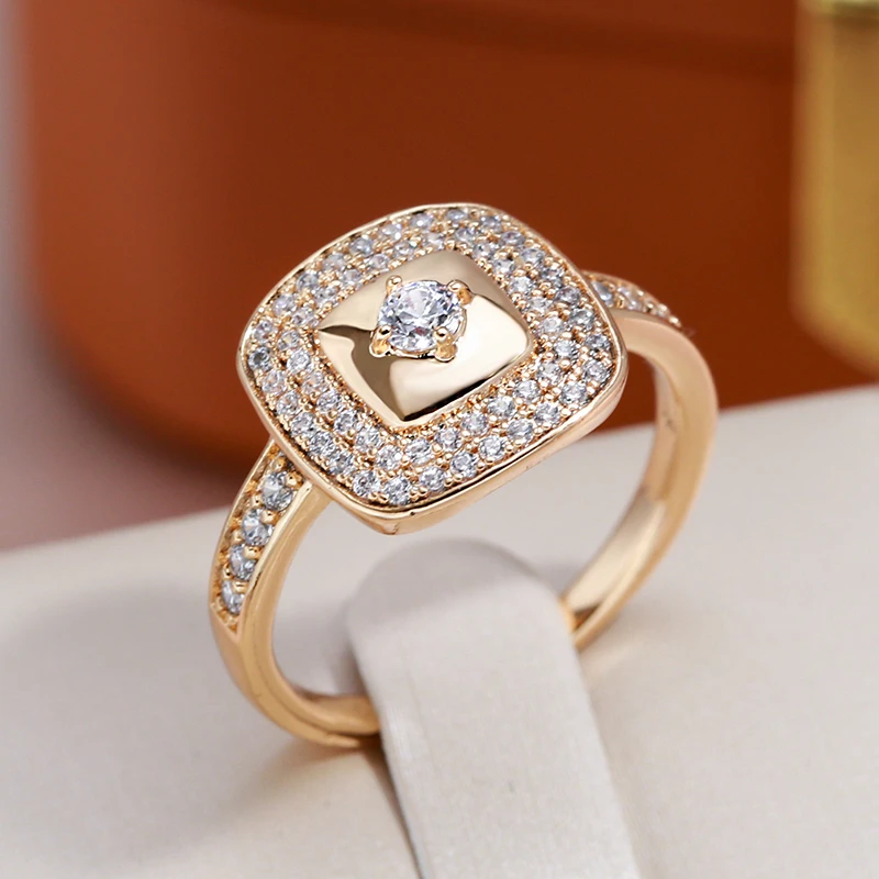 Julydream Luxury Double Layer Zircon Square Geometric Rings 585 Gold ...
