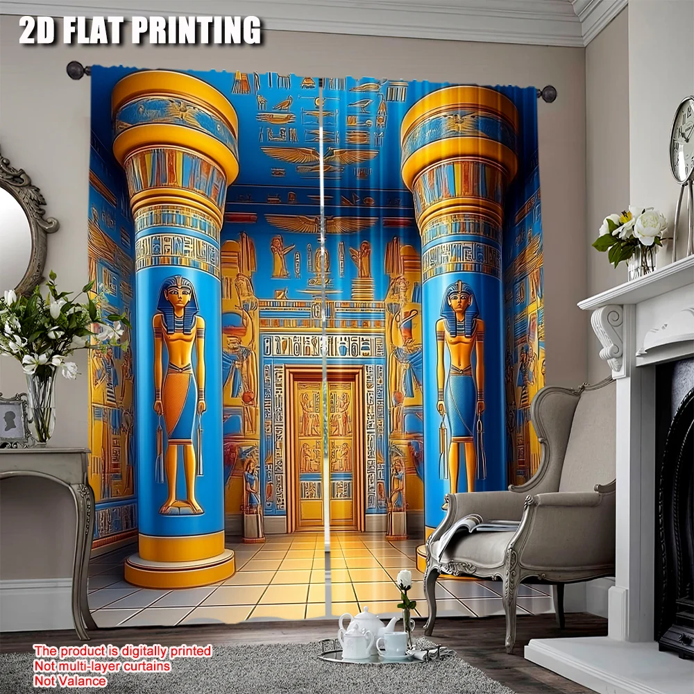 2Pcs Egyptian Curtains Mysterious Ancient Egyptian On Egypt Temple Wall ...
