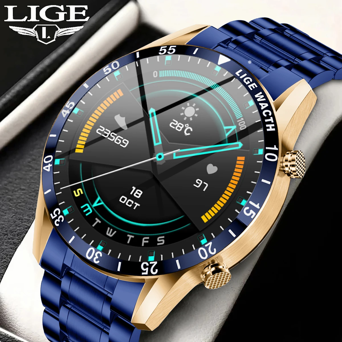 LIGE Original Smart Watch Men 1.39” HD Screen Bluetooth Call Men's ...