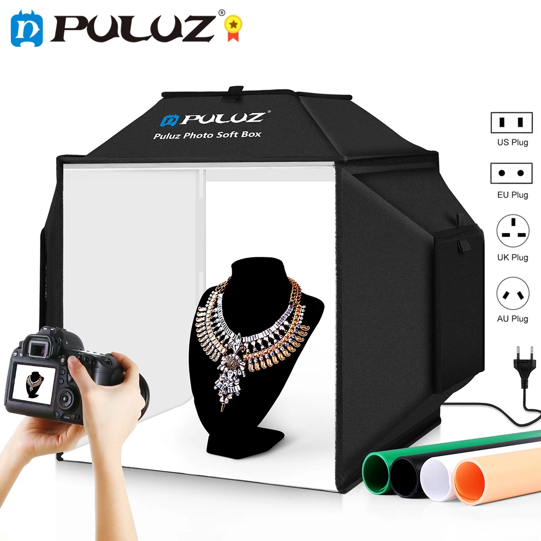 PULUZ-caja de luz para estudio de fotografía, kit de tienda de fotografía plegable de 40cm, 24W ...