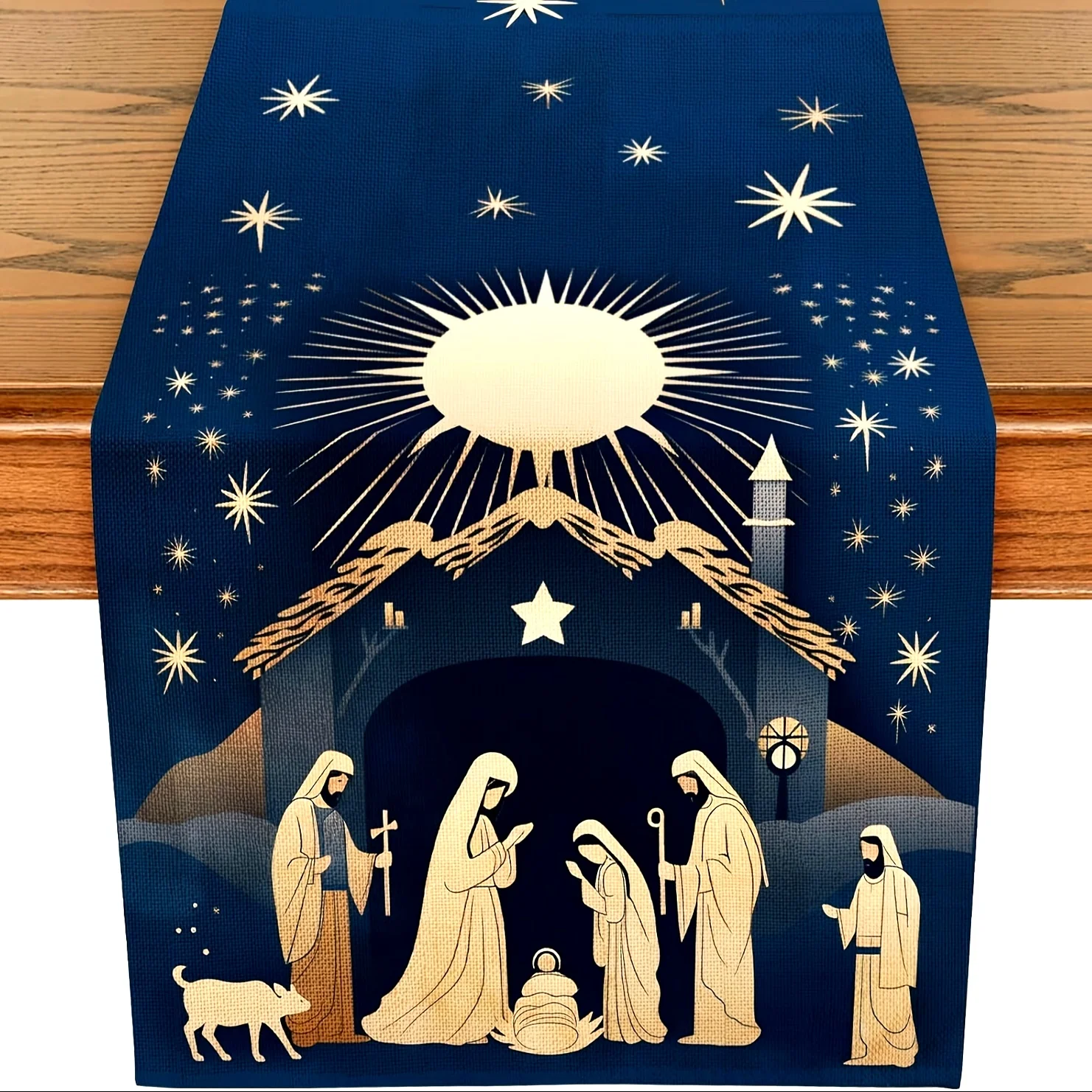 Christmas Jesus Nativity Linen Table Runner Table Decor Washable Winter ...