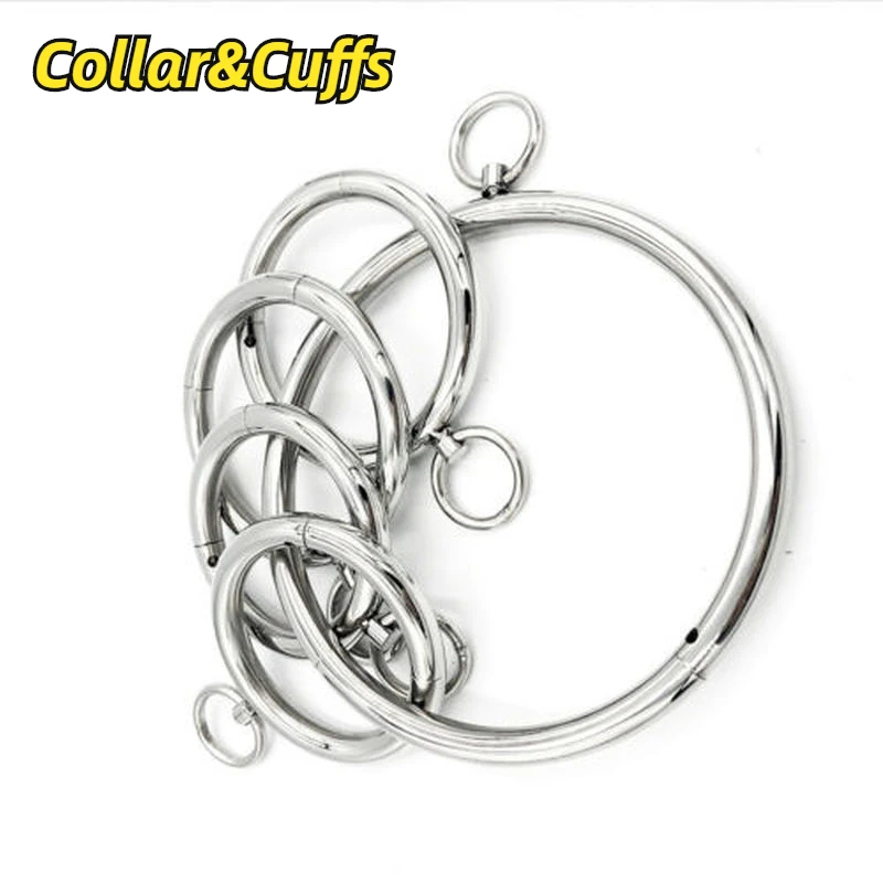 Stainless-Steel-Neck-Collar-Metal-Handcuff-Wrist-Ankle-Cuff-Adult-Slave ...