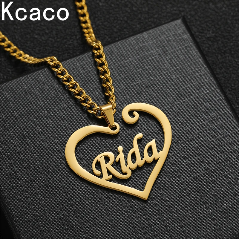 Customized Heart Name Pendant Necklace for Men Women Personalized Gold ...