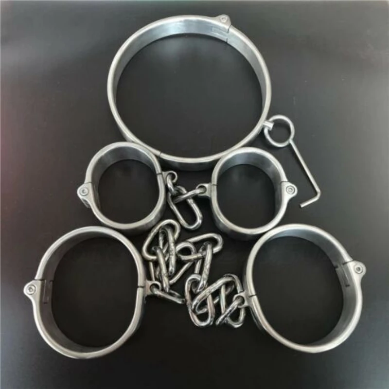 Screw Lock Stainless Steel Handcuffs Ankle Cuffs Neck Collar Restraint ...