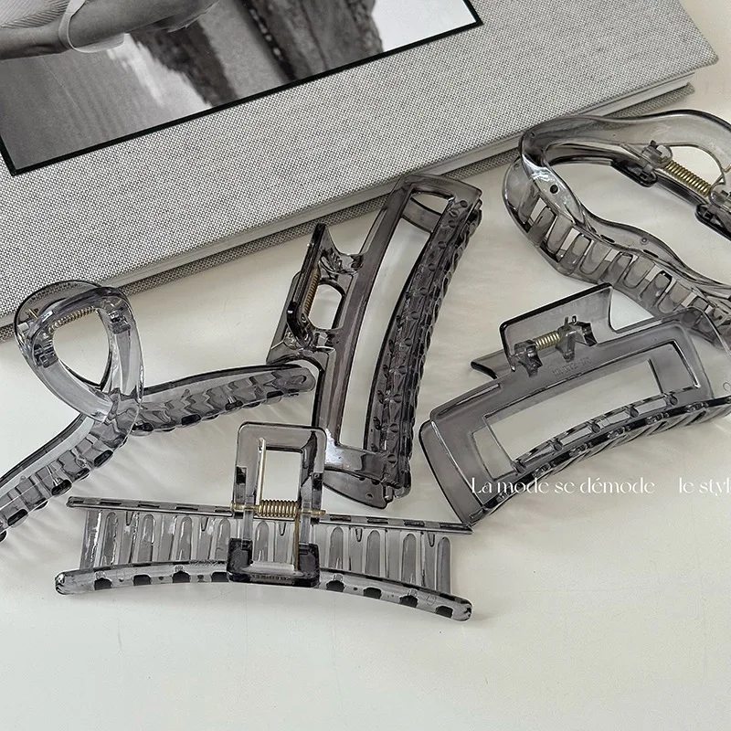 Korean-Woman-Large-Advanced-Grey-Color-Hair-Claw-Barrette-Girl-Fashion ...