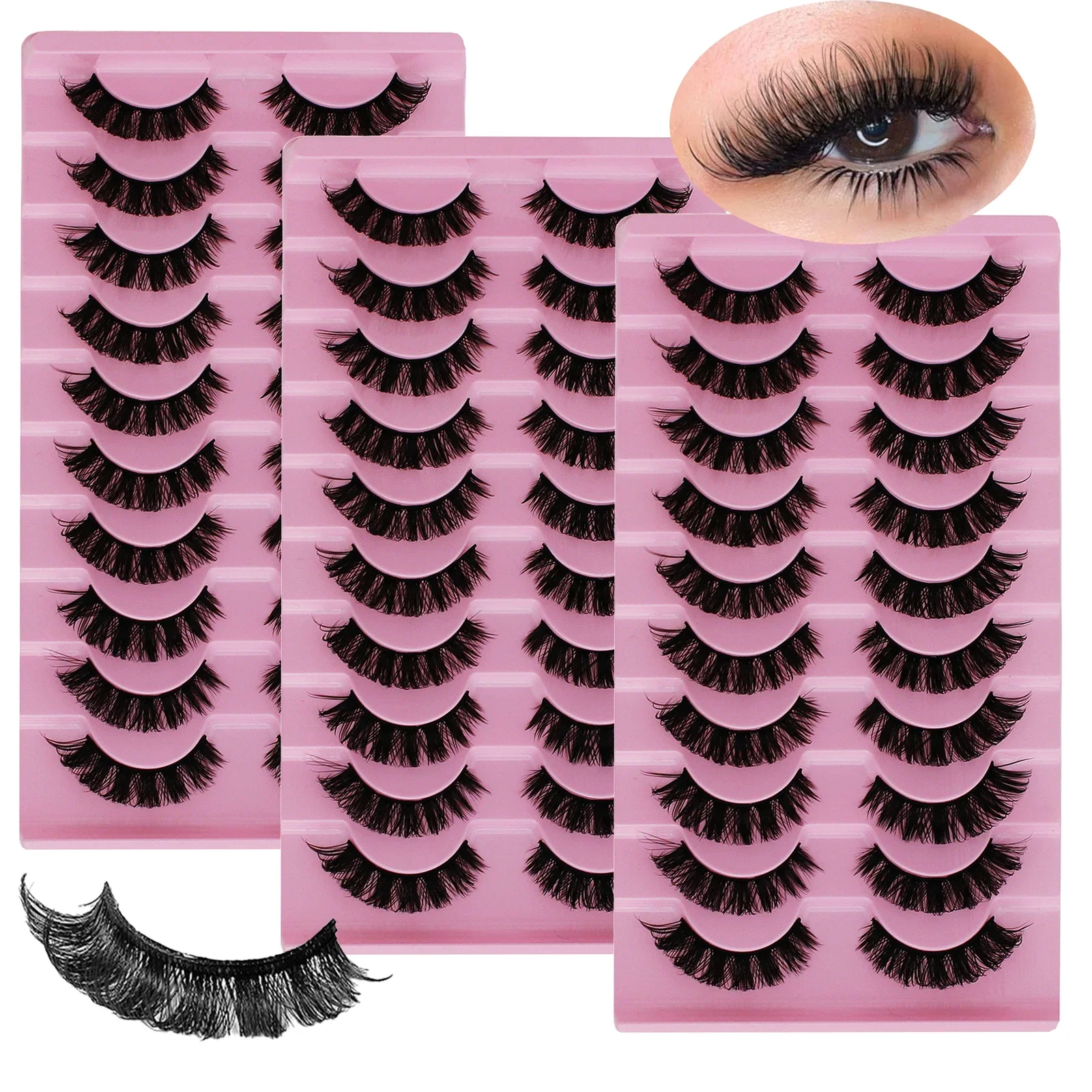30Pairs/3Pack Russian Strip Lashes D Curl Fake Lashes Natural Look ...