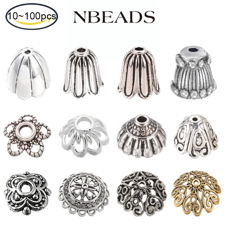 10 100PC Alloy Tassel Ends Cap Bead Cone Spacer Bead Caps Cover Thread ...