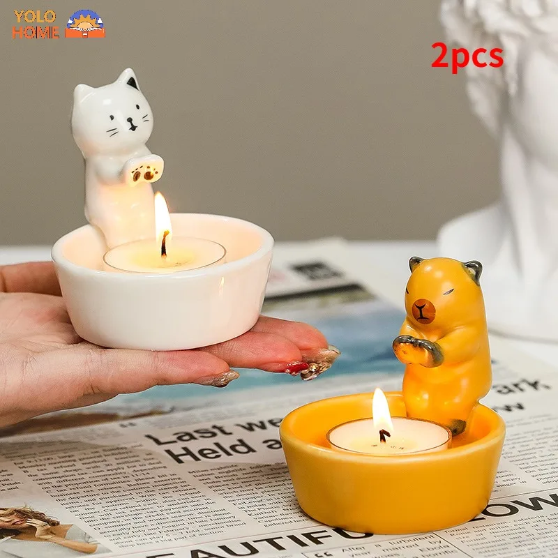 Cute-Kitten-Candle-Holder-Capybara-Cat-Shaped-Candlestick-Creative ...