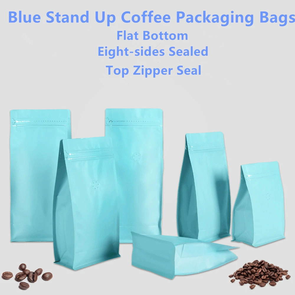 50pcs Blue Stand Up Coffee Packaging Bags,Flat Bottom Aluminium Foil ...