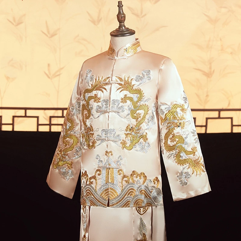 Men-Champagne-Xiuhe-Suit-Chinese-Style-Dresses-Dragon-Phoenix-Tang ...