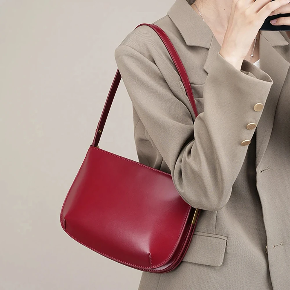 Genuine-Leather-Red-Shoulder-Bags-Woman-Minimalist-Crossbody-Bag-Luxury ...