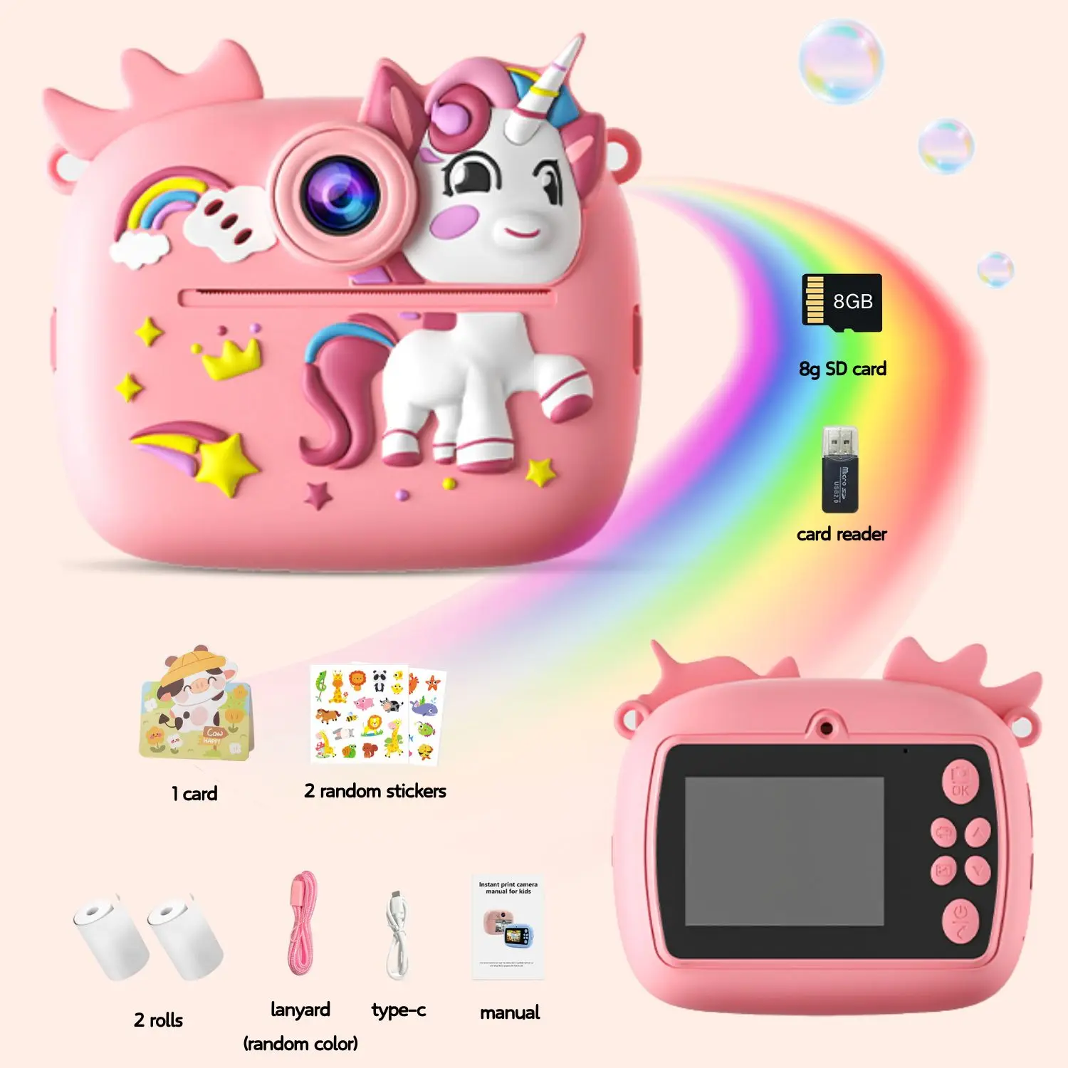 Cute Colorful Instant Print Camera with SD card Blue Purple Pink ...