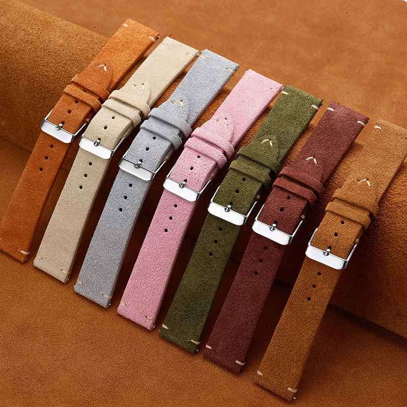2024 New Retro Watch Strap Quick Release 14mm 16mm 18mm 20mm 22mm Suede ...