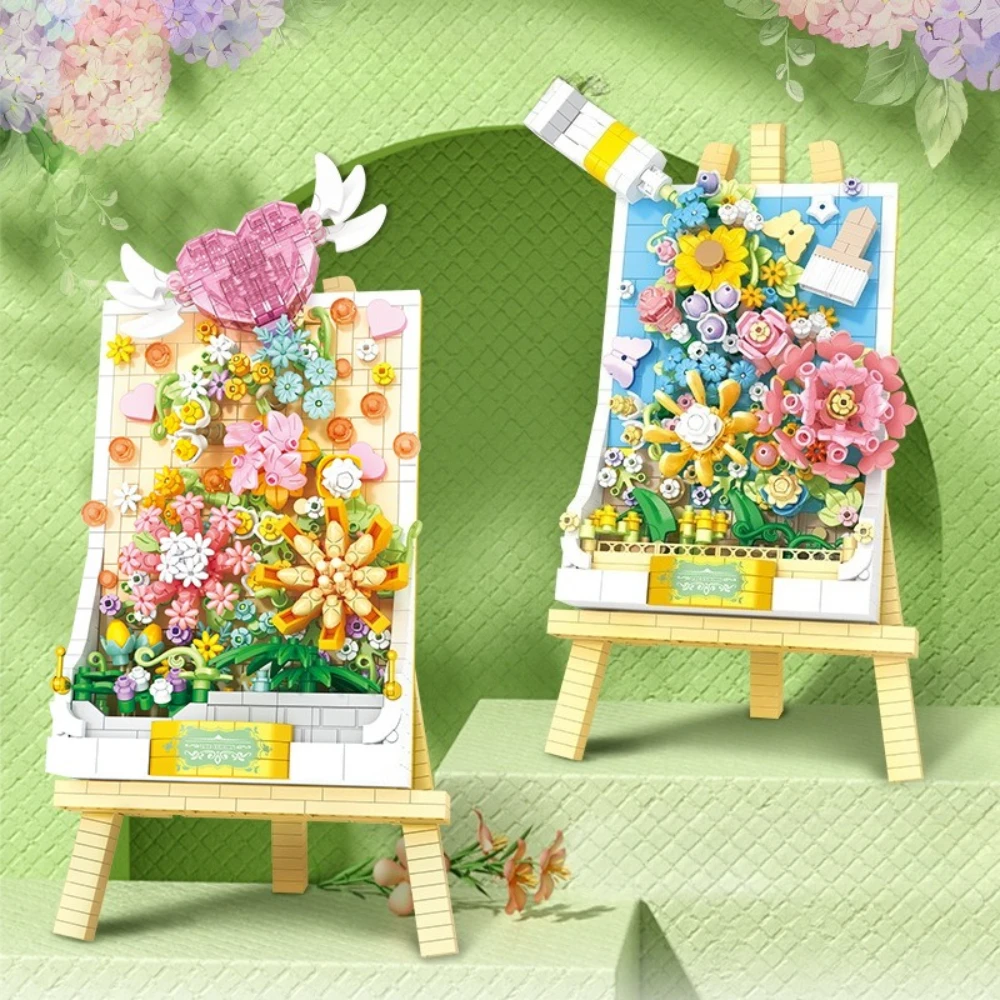 MOC Eternal Art Flower 3D Painting Stand Building Block Set Love Plant ...