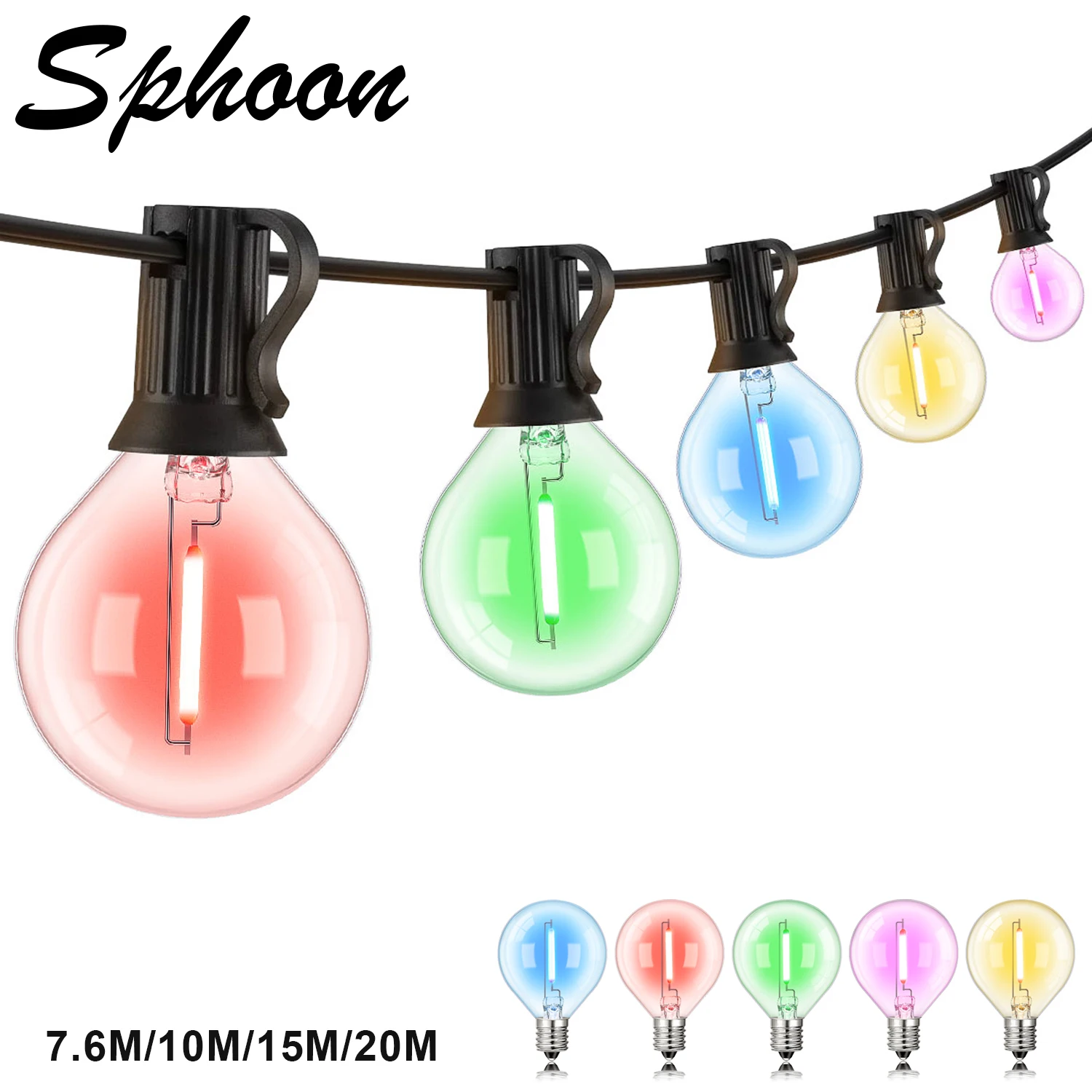 Outdoor String Lights RGB Multi-Color G40 String Lights Waterproof ...