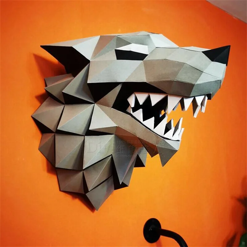 Wolf Paper Model Red Dragon Head Papercraft Hand Made Art Sculpture ...