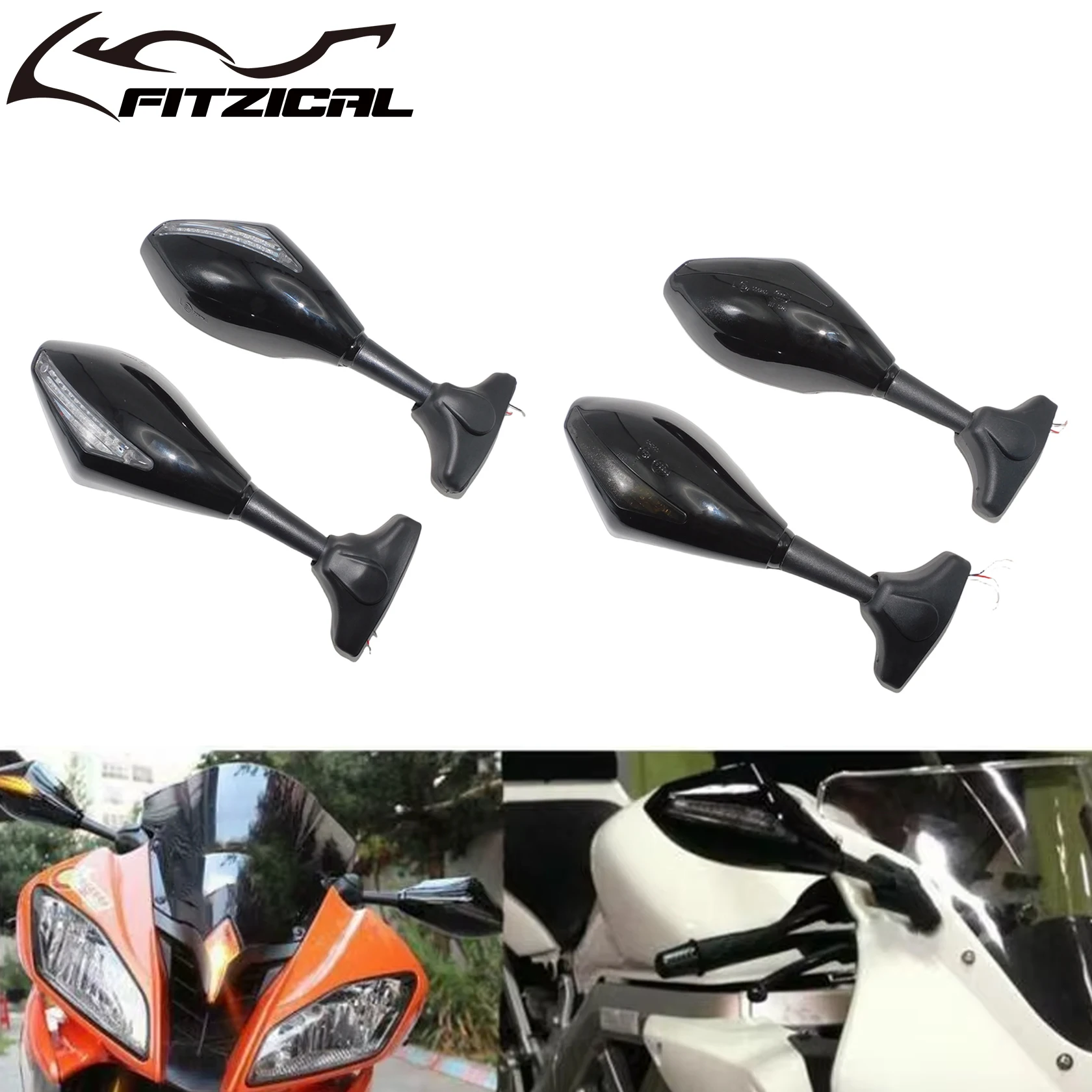 Motorcycle Rearview Integrated Turn Signal Side Mirrors For Yamaha YZF ...