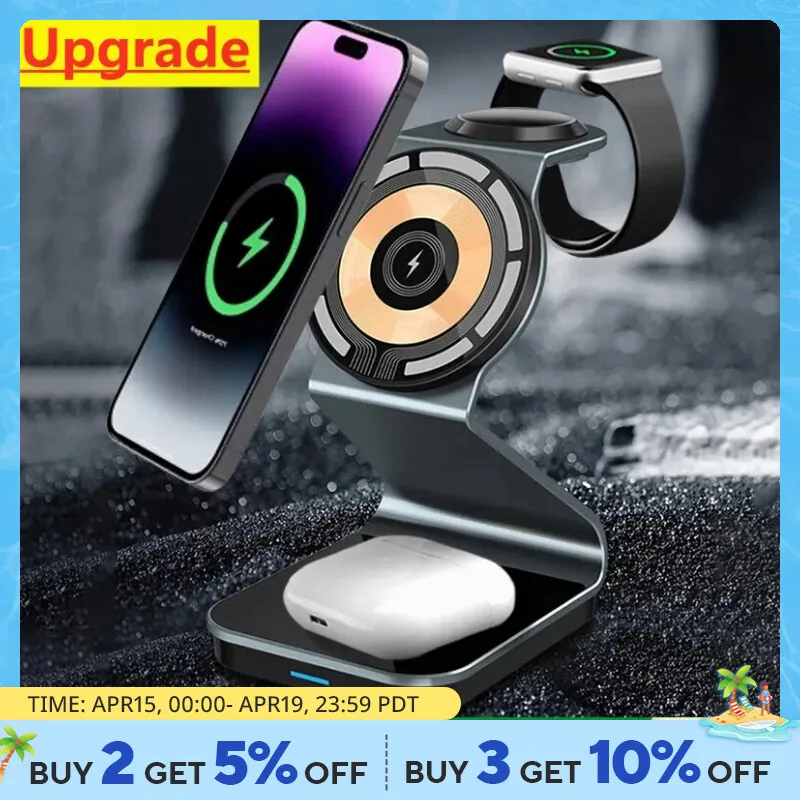 Magnetic-Wireless-Charger-Stand-Aluminum-Alloy-3-in-1-Fast-Charging ...