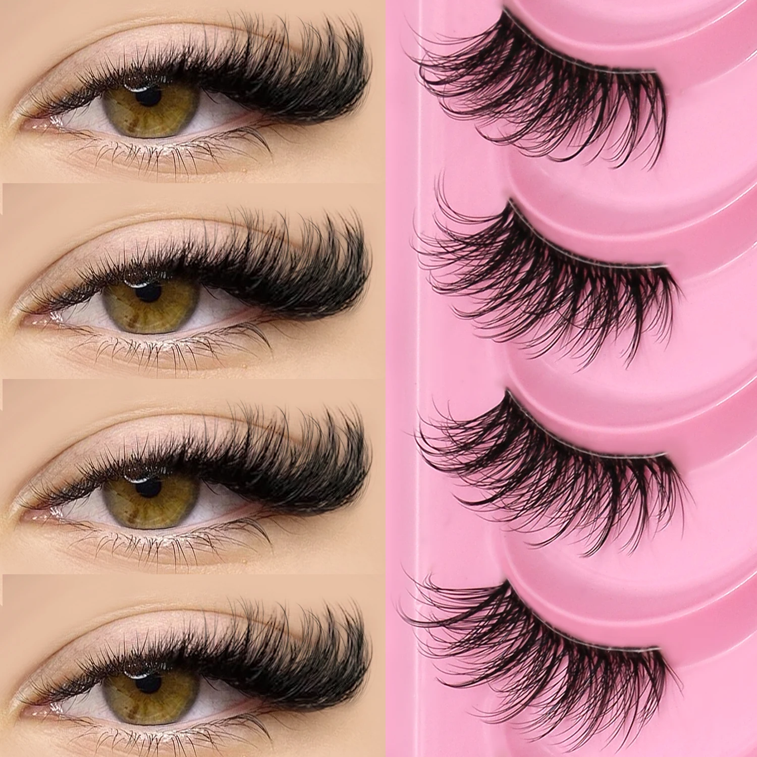 GROINNEYA Half Lashes Cat Eye Lashes Soft Natural Faux Mink Eyelashes ...
