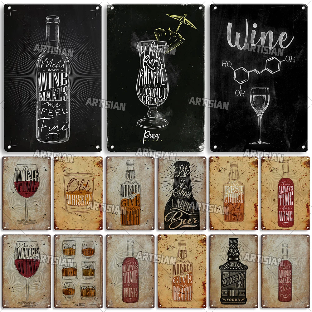 ARTISIAN Whiskey Metal Poster Vintage Wine Decorative Plate Rusty Beer ...