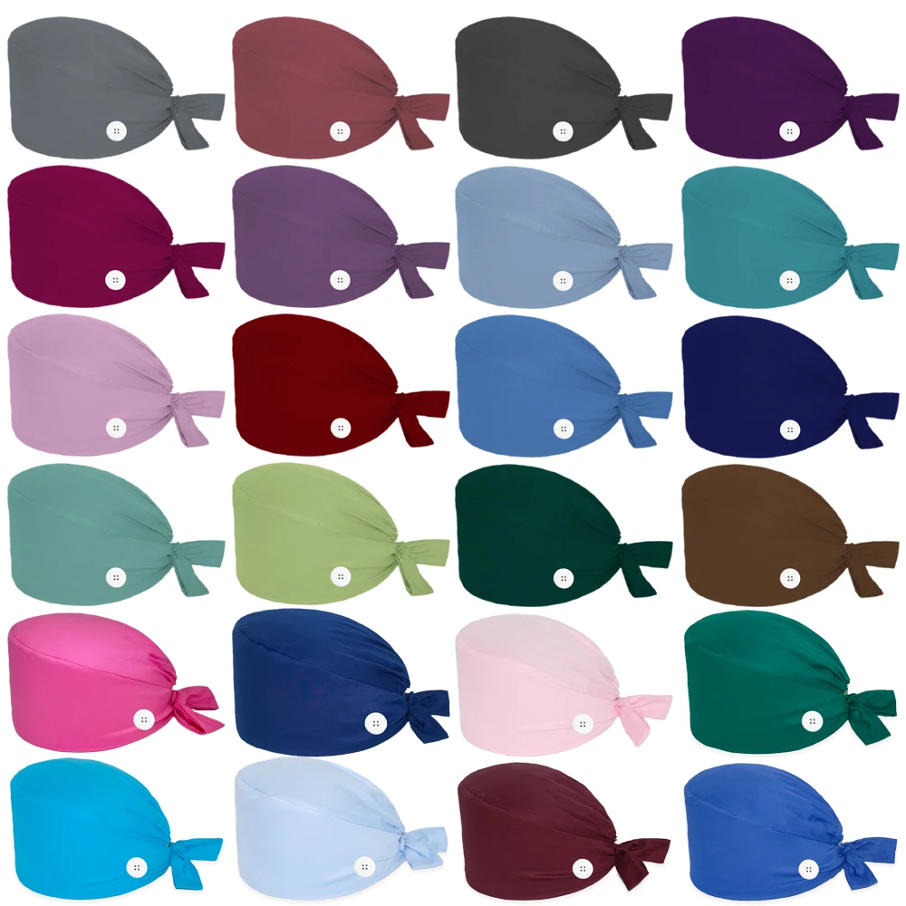 Unisex-Solid-Nurse-Caps-with-buttons-Nursing-Hats-Spa-Vet-Beauty-Dental ...