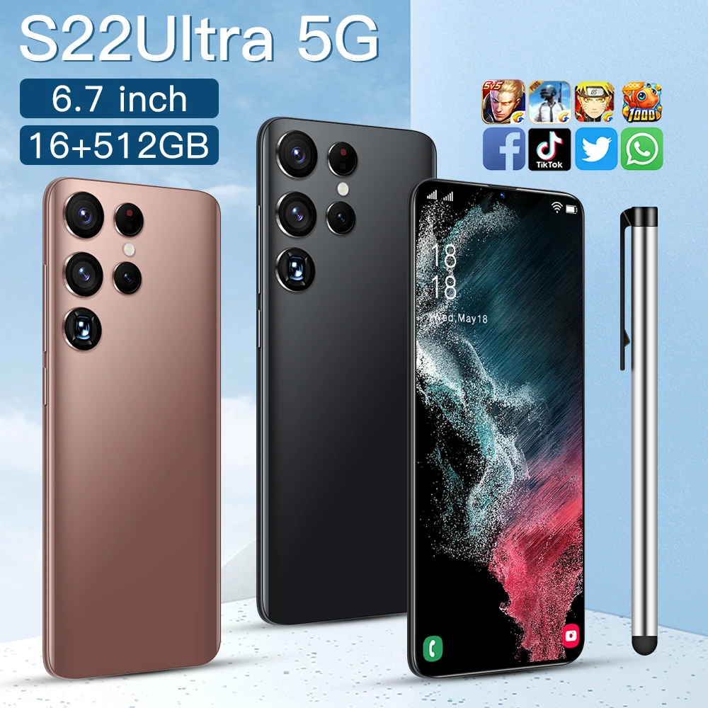 Brand New Original S22 Ultra Smartphone 6.7 Polegada HD Tela Cheia Face ID 16GB + 512GB ...