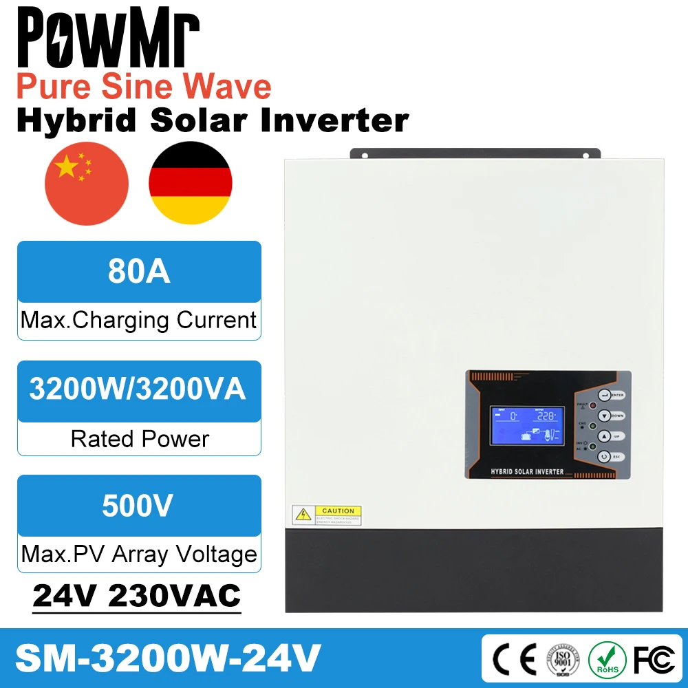 PowMr Hybrid Solar Inverter 3200W Reine Sinus Welle 24/48V 230V Off ...