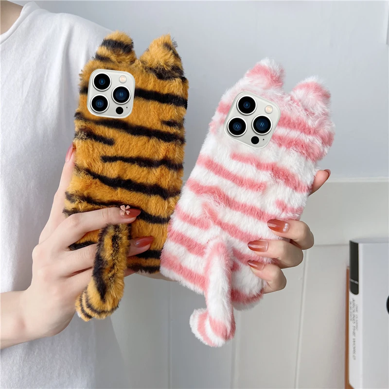 Cute-3D-Cartoon-Tiger-Plush-Fur-Phone-Case-For-Google-pixel-6-7A-7-Pro ...