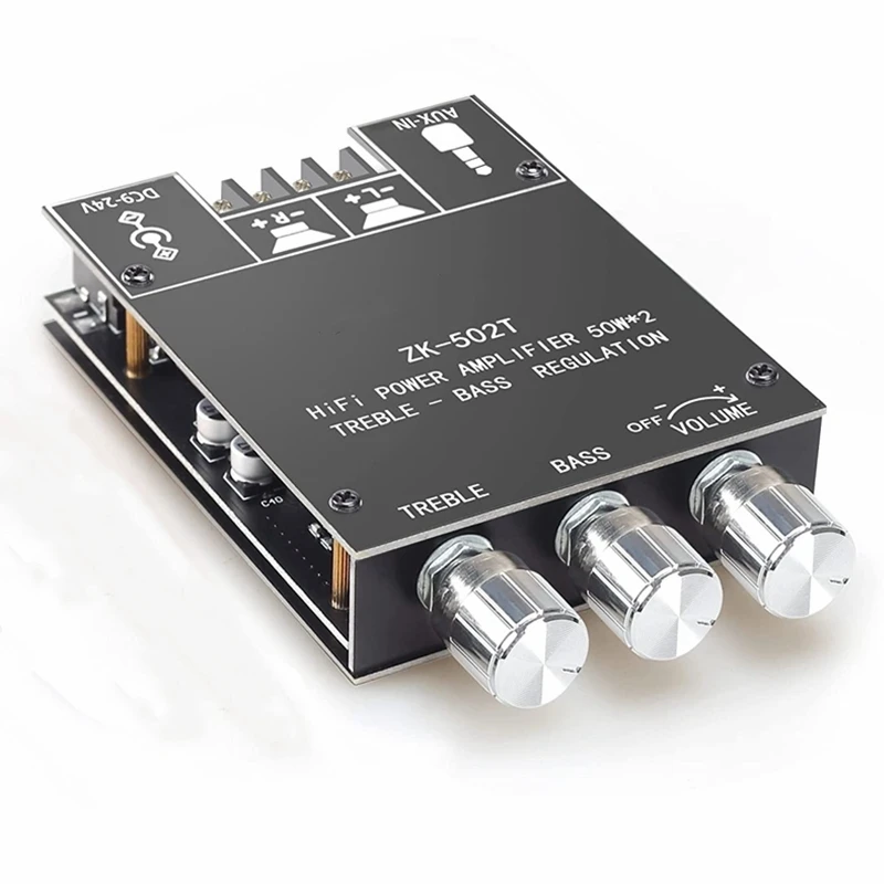 ZK-502T 블루투스 앰프 보드, 가정용 패시브 스피커용, 블루투스 5.0 앰프 보드 모듈, 50W x 2