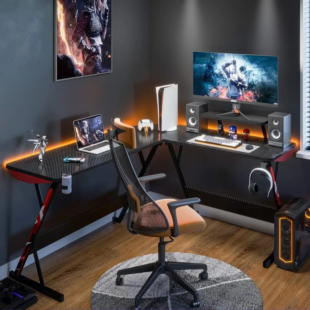 Gaming-Computer-Desk-L-Shape-with-Carbon-Fiber-Surface-Gamer-Desk ...