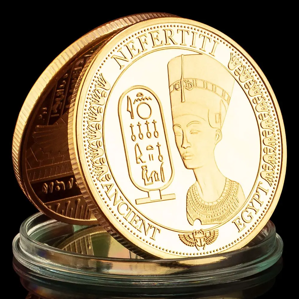 Egypt Queen Nefertiti Pyramid Gold Plated Souvenir Coin 40mm ...