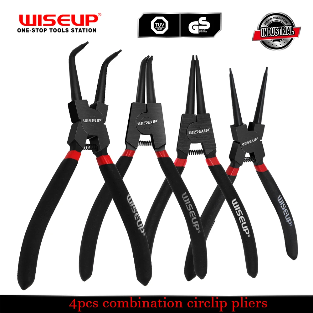 Wiseup 4pcs 7 "heavy Duty Circlip Pliers Kit Outside Inside Right ...