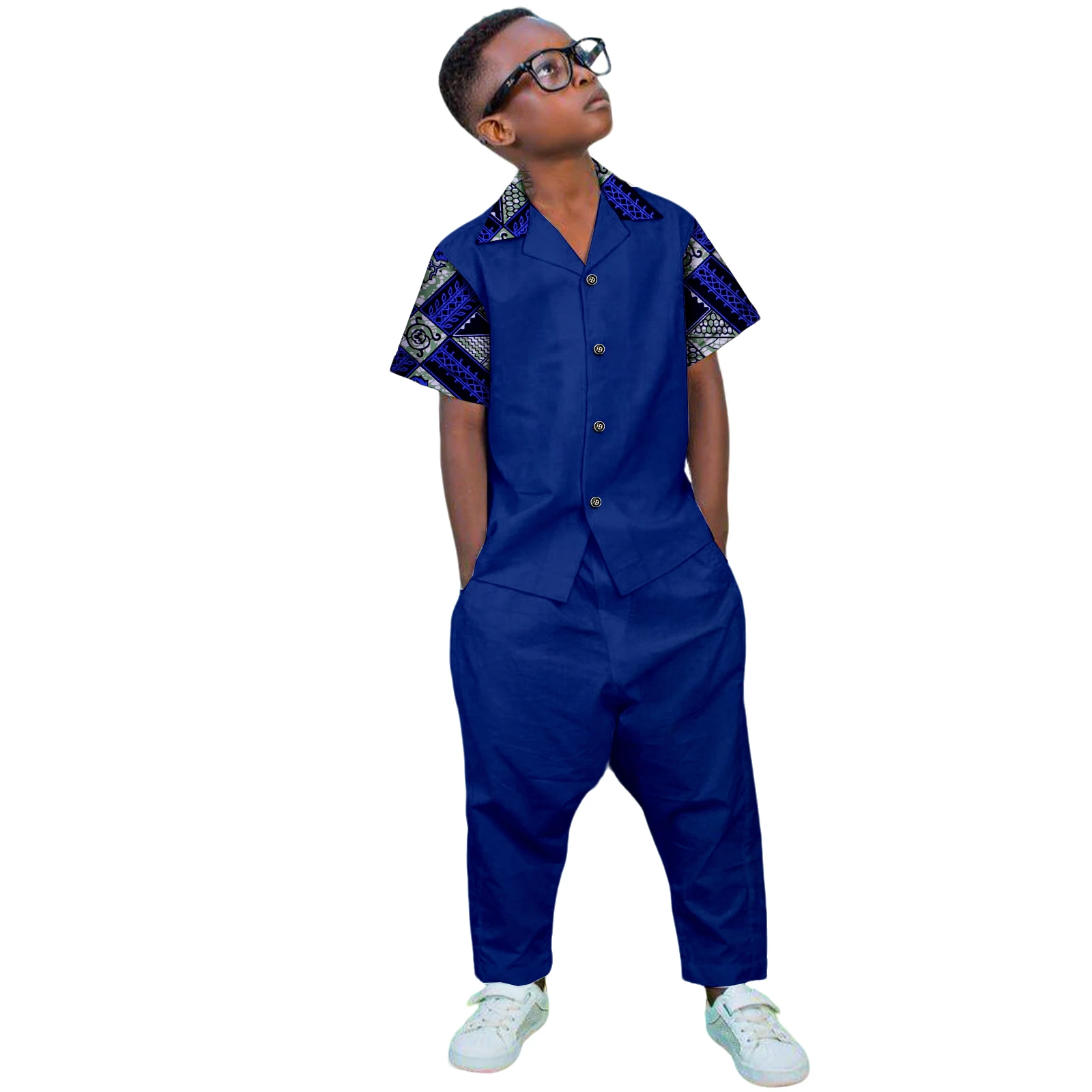 African Kids Attire Print Kente Outfits Short Sleeve Shirt And Pants 2 ...