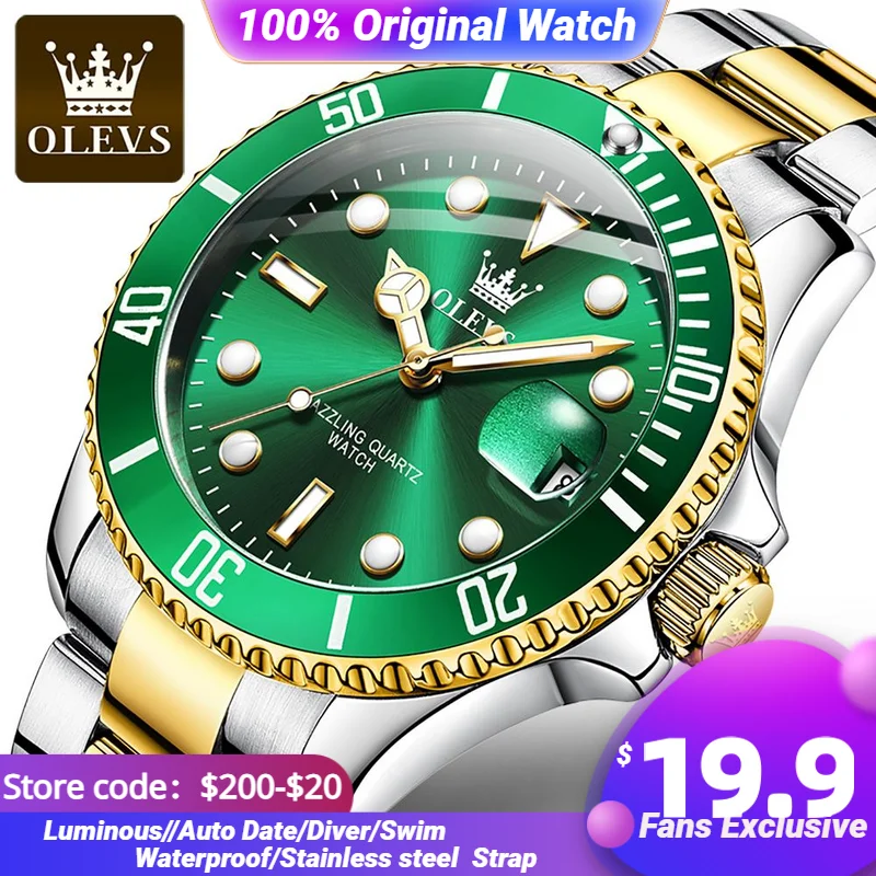 OLEVS-Men-Watch-Diver-Green-Waterproof-Watch-for-Men-Stainless-Steel ...