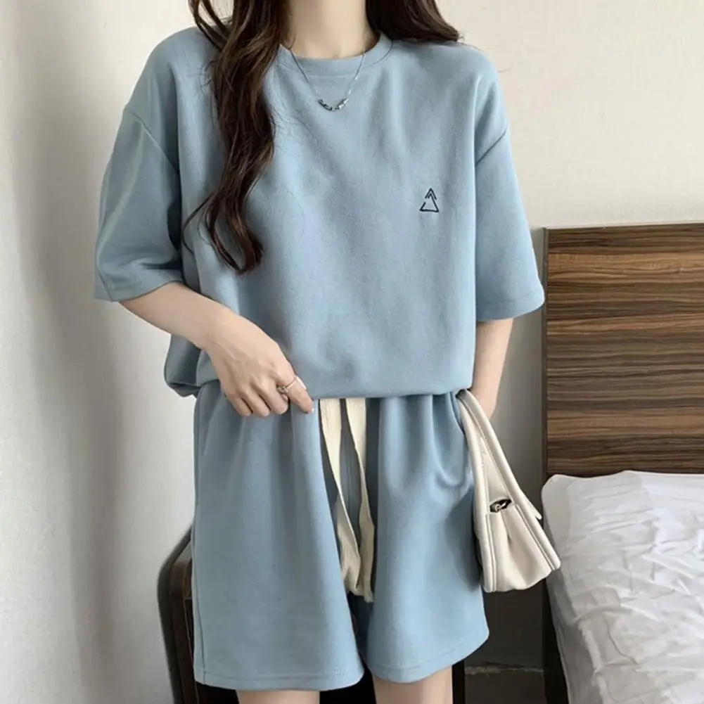 2Pcs-Set-O-Neck-Short-Sleeve-Casual-Outfit-Elastic-Waistband-Drawstring ...