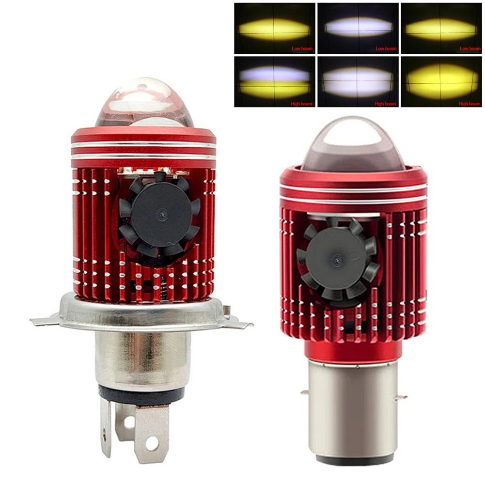 BA20D H4 Motorcycle LED Projector Headlight Scooter Motorbike Bulb Dual ...