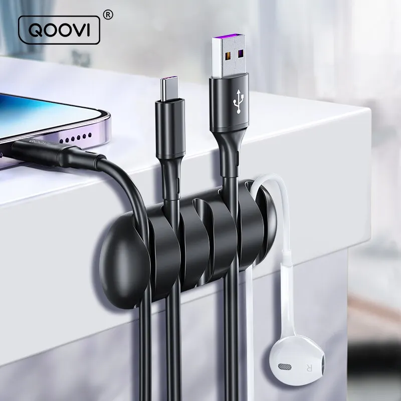 QOOVI-Cable-Organizer-Management-Wire-Holder-Flexible-5-Hole-USB-Cable ...